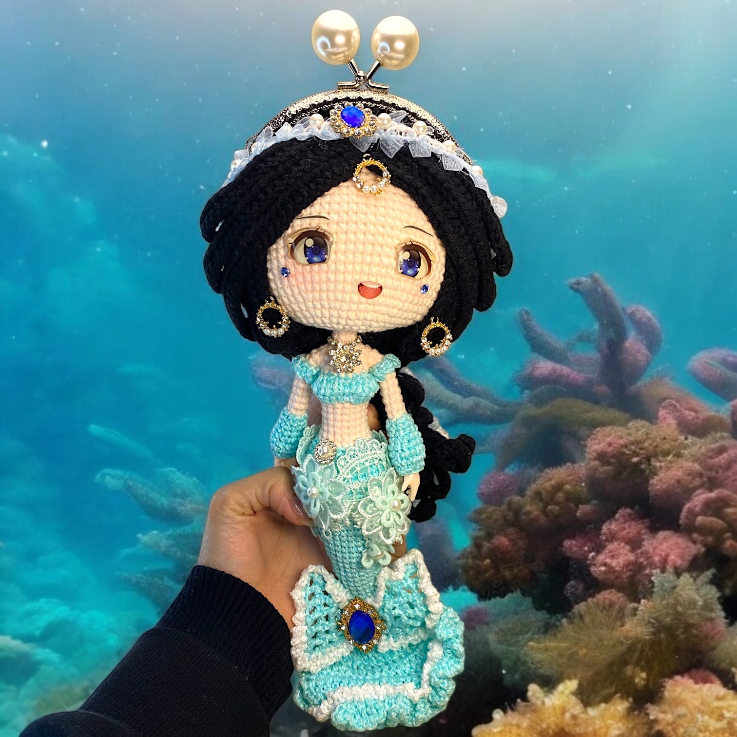 Mermaid Blue Jeweled Queen Crocheted Full Body Bag K0517 – ColorfulSheep