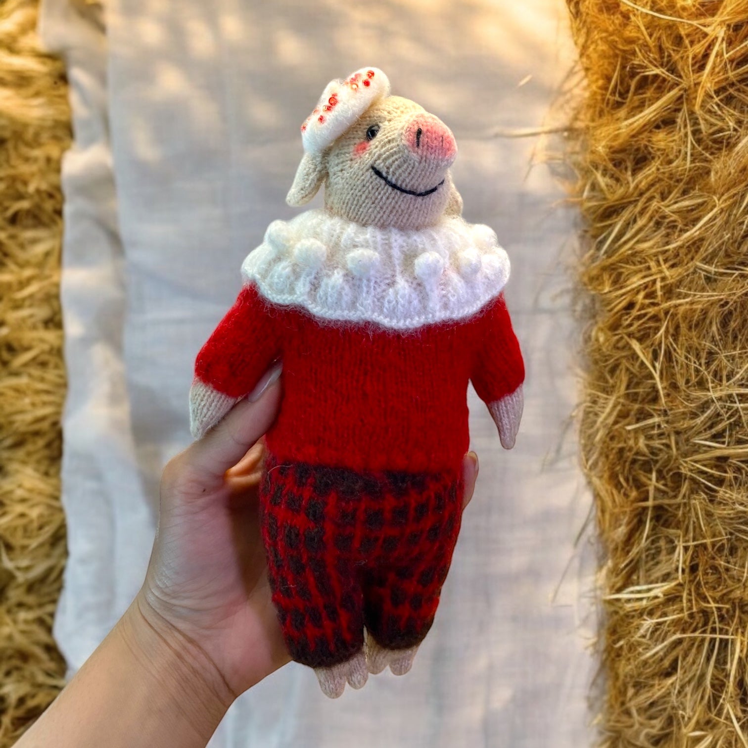 Fancy French Piggy with Stunning Outfit and Hat Knitted Figure K0239 ...